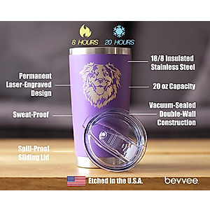 Australian Shepherd Face - Insulated Coffee Tumbler Cup with Sliding Lid - Stainless Steel Insulated Mug - Unique Dog Themed Decor and Gifts for Moms & Dads of Aussies - Purple