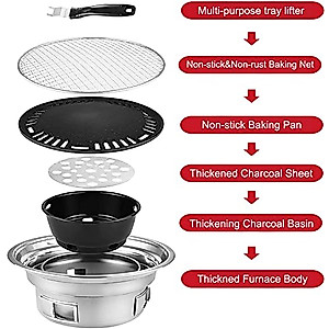 NEWCES Safety Certification Table-top BBQ Grill Round Charcoal Barbecue Grills Table Barbeque Grill Smoker BBQ Stove for Picnic Garden Terrace Camping Travel