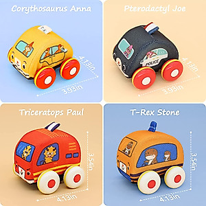 VANLINNY Baby Cars for Toddlers, Pull Back Car for 1 Year Old Boy with Play Mat,4 Pack Washable Soft Plush Cars for Kids, Metal Die Cast Pull Back Vehicles Play Set