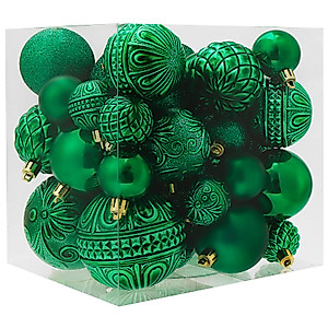 Christmas Ball Ornaments Green Christmas Tree Decorations with Hang Rope-36pcs Shatterproof Christmas Ornaments Set with 6 Styles in 3 Sizes(Small Medium Large)