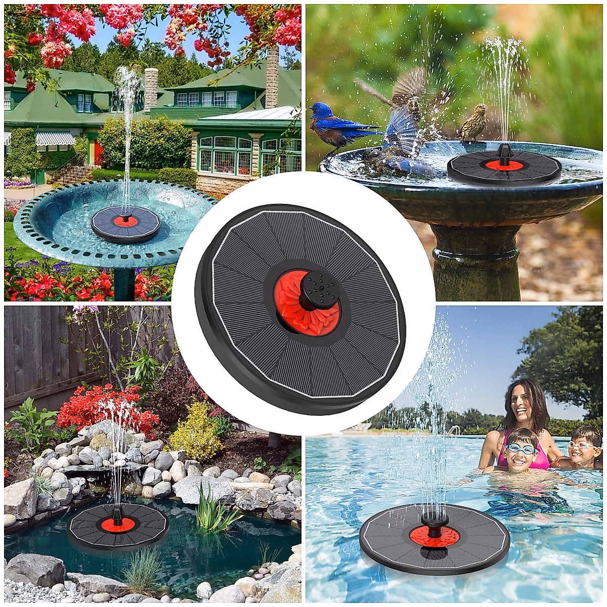 GAIZERL Solar Fountain with Red Flower - Attract Birds - 2024 Upgrade 3.5W Solar Bird Bath Fountains, Solar Powered Water Feature Fountain Pump with 7 Nozzles for Hummingbirds, Garden, Pool, and Pond