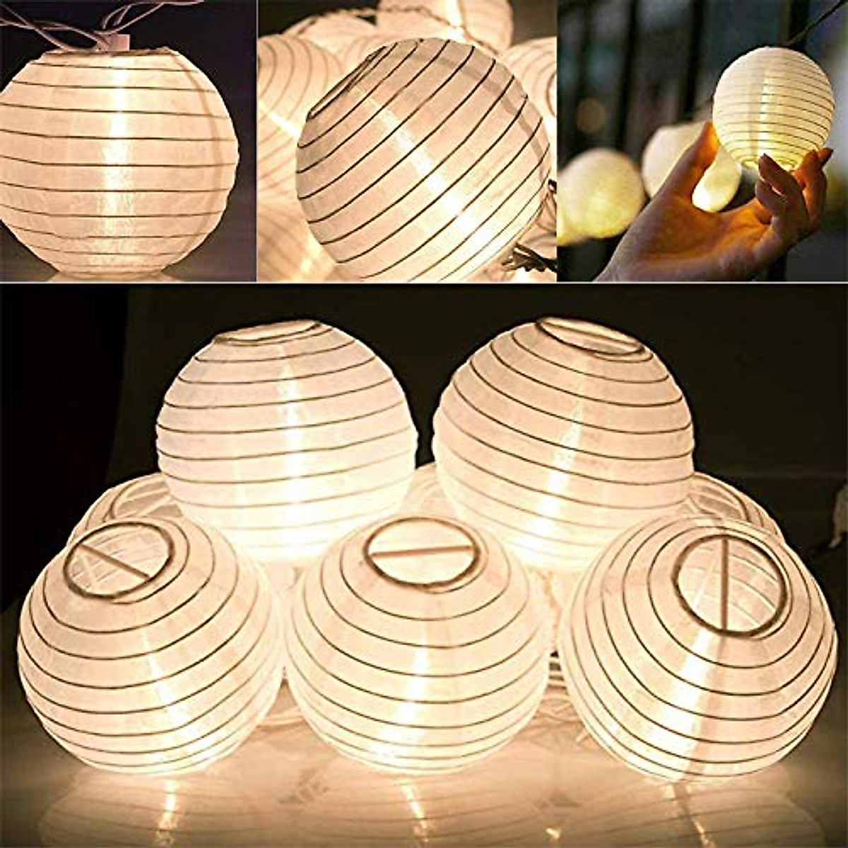Vigdur Lantern - String Lights Waterproof Connectable Nylon Hanging Lantern String Lights Plug in White Decorative Lights for Patio Wedding Party Bedroom Indoor Outdoor Use,9.84FT