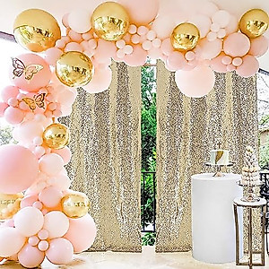2×8FT-2PCS Champagne Gold Sequin Backdrop Curtains Panels, Photography Backdrop Glitter Curtains Fabric Background for Christmas Wedding Party Decor