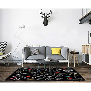 Home Area Runner Rug Pad Back to School Classroom Elementary Schoolgirl Blackboard Chalk Drawings Thickened Non Slip Mats Doormat Entry Rug Floor Carpet for Living Room Indoor Outdoor Throw Rugs