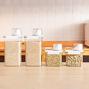 NBILIC Cereal Storage Container Set (Measuring Cups) BPA Free PET Plastic Material, Reusable, Pantry Organizer, Food Portion Containers (Set of 4 2 Large 2 Small) Repeatable