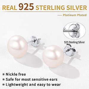 ChicSilver Pearl Stud Earrings for Women 4MM Freshwater Cultured White Button Pearl Earrings 925 Sterling Silver Small Studs for Sensitive Ear