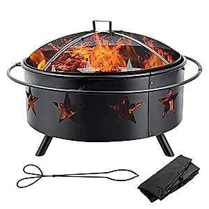 LMRSTOO Fire Pit 36inch for Outside Wood Burning Heavy Duty Fire Pits Firepit for Outdoor with Spark Screen & Waterproof Cover & Poker for Patio Fireplace Garden Picnic Backyard Camping Bonfire