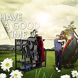 SNAIL Golf Bag Garage Storage Organizer Extra Large Size Golf Bag Rack Stand Holder Fits 2 Golf Bags and Other Golfing Equipment Accessories, Metal Black Golf Club Storage for Garage Shed and Basement