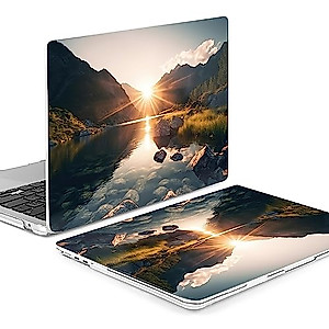 Batianda Premium Case for New MacBook Air 15 inch 2024 2023 with M3 M2 Chip Model A3114/A2941, Designed Protective Plastic Hardshell & Keyboard Cover & Screen Protector, Mountain Sunrise