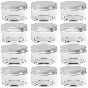 4 Ounce Plastic Container Jars Refillable Empty Cosmetic Containers for Cream, Lotion, Liquid, Ointments, Silver Lids 12 Pcs