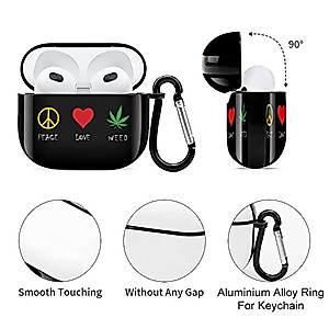 Peace Love Weed Bluetooth Earbuds Case Cover Compatible for Airpods 3 Protective Box with Keychain Cute
