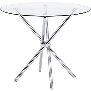 Modern Round Dining Table with Clear Tempered Glass Top, 4 Chrome Legs Kitchen Table for 2 or 4 Person,Round Dining Table Furniture for Home Office Kitchen Dining Room(W 35.4 x L 35.4 x H 29.5 inch)