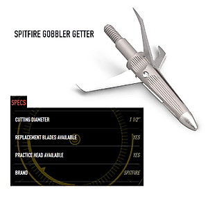 NEW ARCHERY PRODUCTS Spitfire Gobbler Getter 3-Blade 100 Grain Durable Precise Front-Deploying Bowhunting Mechanical Broadhead - 3 Pack