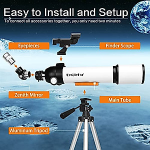 Telescope for Kids&Adults Astronomy Beginners, German Technology AZ Mount Astronomical Refracting Telescope, 70mm Apterure 500mm Focal Length（20X-150X）,with Red-dot finder&Phone Adapter&Waterproof Bag