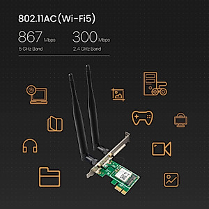 Tenda AC1200 PCIe WiFi Card – Dual Band Wireless Card with 2 x 5dBi Detachable Antennas – Gigabit Network Card – PCI Express WiFi Card for Desktop/PC Gaming – Supports Windows 10(E12)