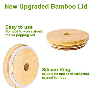 Mixrug Bubble Tea Cups 24oz 2 Pack, Reusable Iced Coffee Cups Wide Mason Mouth Smoothie Cups With Bamboo Lids and Silver Straws, Mason Jar Drinking Glasses Cups, Travel Glass Drinking Bottle