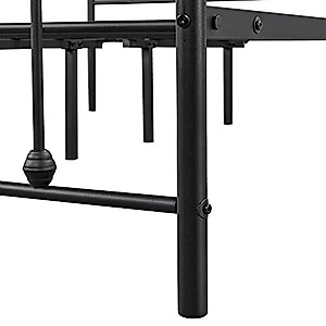 Topeakmart Twin Size Victorian Style Metal Bed Frame with Headboard/Mattress Foundation/No Box Spring Needed/Under Bed Storage/Strong Slat Support Black