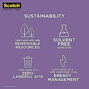 Scotch Delicate Surface Painter's Tape, Purple, Masking Tape Protects Delicate Surfaces and Removes Easily, Multi-Surface Painting Tape for Indoor Use, 1.41 Inches x 60 Yards, 4 Rolls