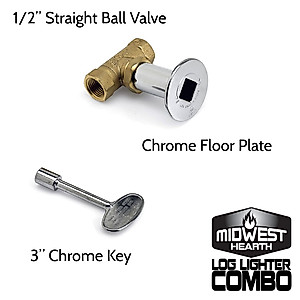 Midwest Hearth Universal Log Lighter Kit with Burner Pipe, Straight Ball Valve, Chrome Key and Floorplate (Propane)