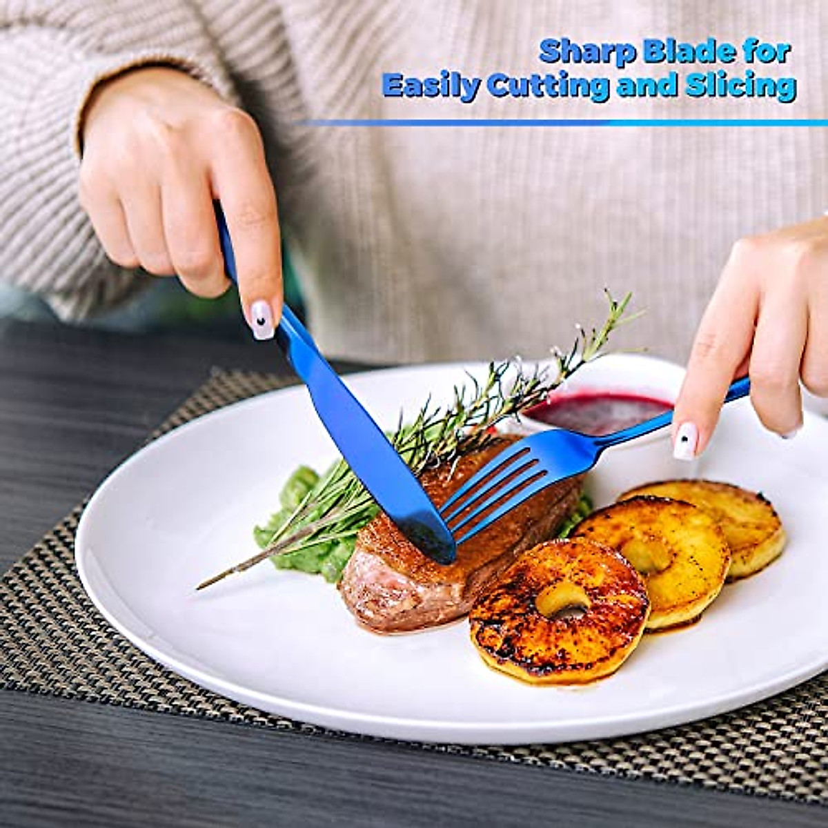 Blue Cutlery Set, 30 Pieces Silverware Set - Stainless Steel Flatware Sets for 6 - Mirror Polished Utensil Set, Essentials Eating Tableware Set for Home&Kitchen,Dishwasher Safe