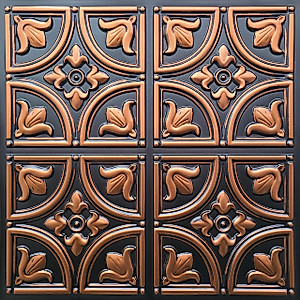Faux Tin Glue Up Ceiling tile #148 Antique Copper pack of 10 2'X2' tiles (~ 40 sq.ft). Easy to install decorative ceiling tiles. Gorgeous antique look PVC tiles. Great as a backdrop.
