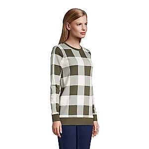 Lands' End Womens Long Sleeve Sweatshirt Tunic Forest Moss Buffalo Check Regular Medium