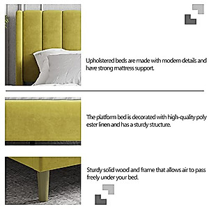 Zoophyter Upholstered Platform Bed Frame Queen Size with Headboard,Mattress Foundation/Strong Wooden Slats Support/No Box Spring Needed/Easy Assembly Yellow