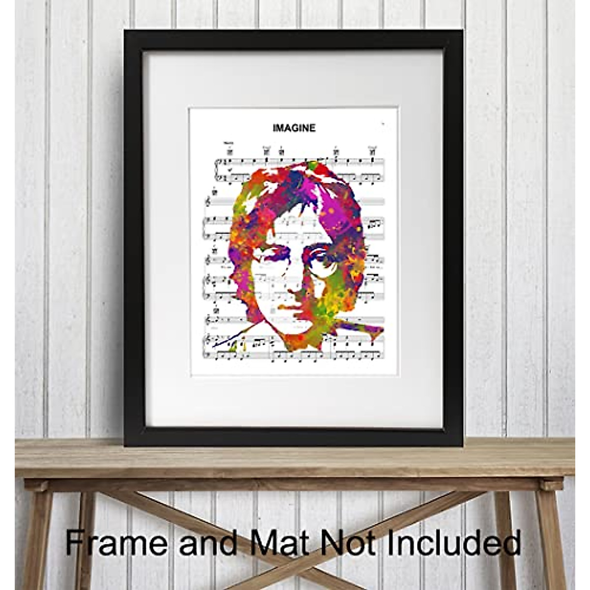 John Lennon Poster - 8x10 Beatles Wall Art Decor - Cool Unique Gift for Paul McCartney, Ringo Starr, George Harrison, 60s Music Fans - Imagine Sheet Music - Modern Pop Art Picture Print