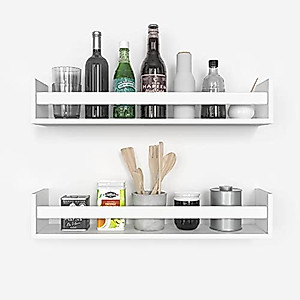 Ballucci Set of 2 Wall Mount Bookshelves, Wood Floating Wall Shelves with Towel Bar Rack for Nursery, Kitchen, Living Room, Bedroom, Bathroom, Office; 23 Inch - White