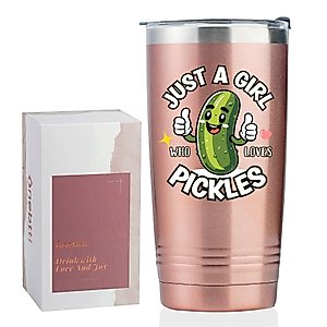 Onebttl Pickle Gifts for Women, 20 oz Travel Tumbler with Lid and Straw, Best Gifts for Her on Christmas/Birthday, Gift Box Included, Just a Girl Who Loves Pickles