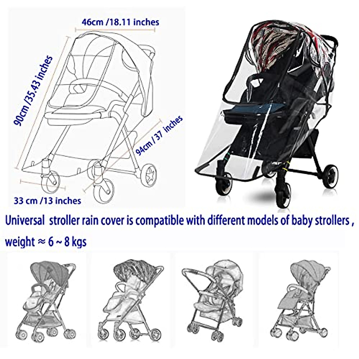 Baby Stroller Rain Cover with Mosquito Net Universal Stroller Cover Plastic Wind Weather Shield EVA Baby Travel Stroller Accessories