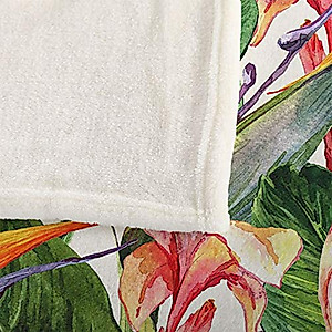 Mugod Tropical Flowers Throw Blanket Seamless Exotic Floral Pattern Bird of Paradise Decorative Soft Warm Cozy Flannel Plush Throws Blankets for Bedding Sofa Couch 60 X 80 Inch