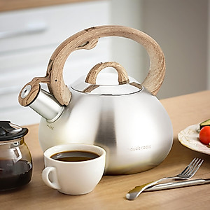 Tea Kettle Stovetop,2.0QT Loud Whistling Kettle for Boiling Water Coffee or Milk, Food Grade Stainless Steel Tea Kettle with Wood Pattern Handle and Anti-Rust,Suitable for All Heat Sources