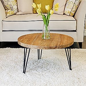WELLAND Rustic Round Old Elm Wooden Coffee Table
