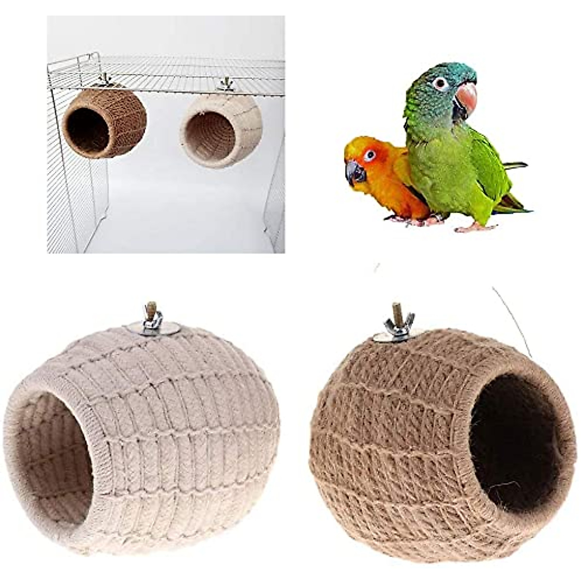 Litewoo Bird Breeding Nest Warm Rope Bed House for Small Medium Bird Parrot Parakeet Conure Cockatiel Canary Finch Lovebird Budgie (D: Hemp Rope)