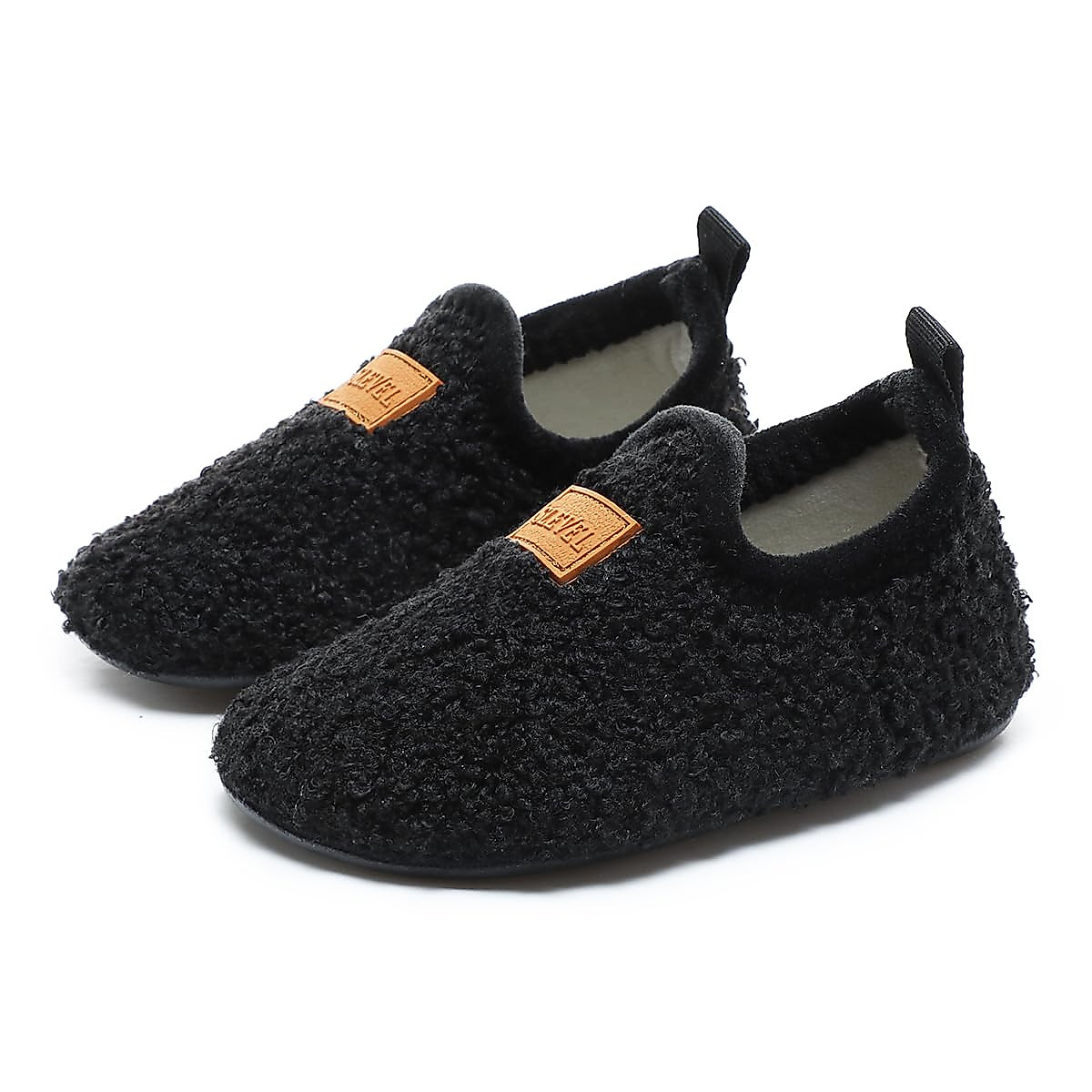 ditont Toddler Slippers Non-Slip Lightweight Indoor Winter Fuzzy Warm Kids Grip First Walking House Home Floor Shoes for Boy Girl (dt191005Black19)
