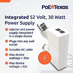 Poe Texas PoE Injector - Single Port PoE+ Power Over Ethernet PoE Adapter for 802.3at - 10/100/1000 Gigabit Data with Integrated 52V 30W Power Supply - Plug & Play USB-C Tablet, IP Camera, VoIP