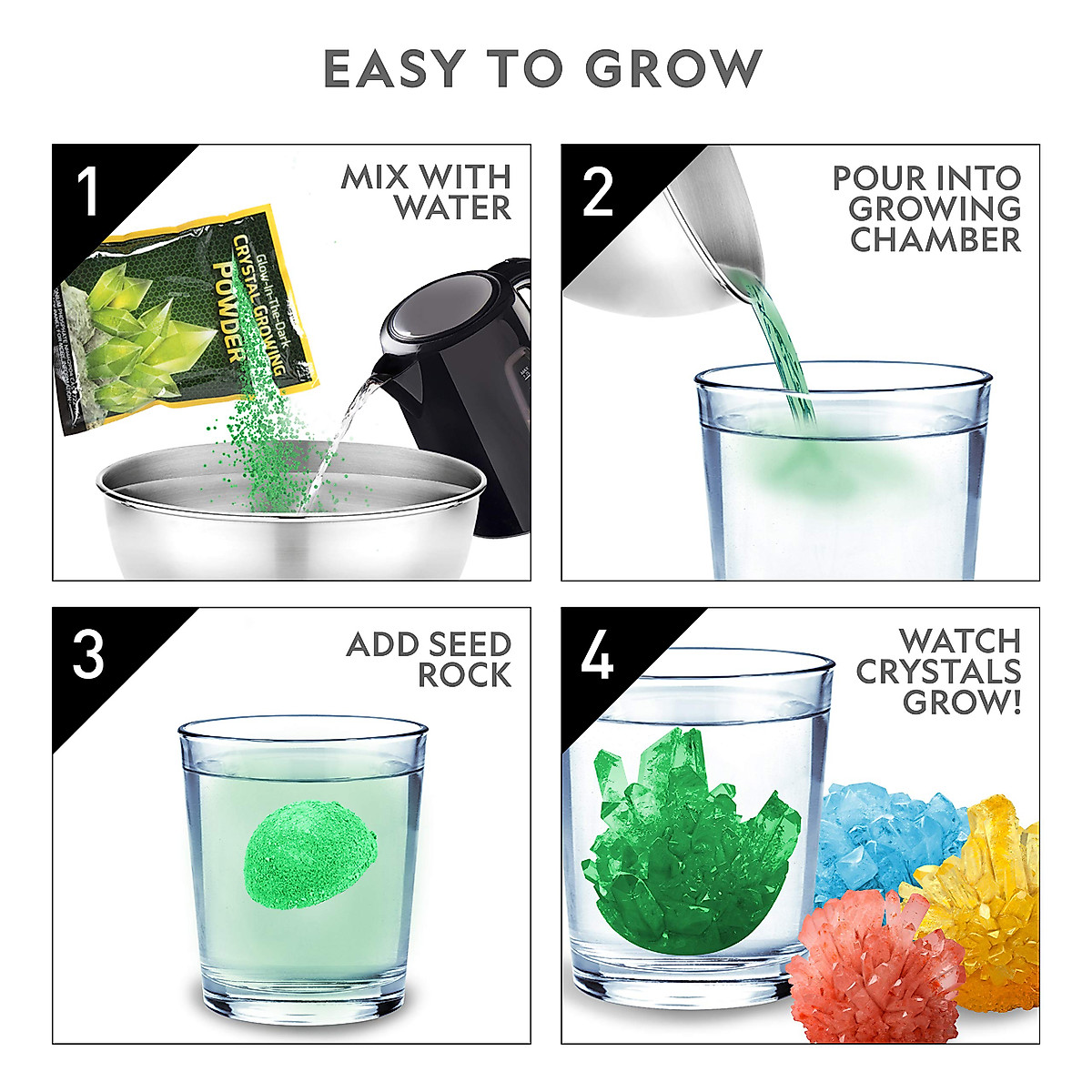 National Geographic Crystal Growing Kit - Grow 8 Light-Up Crystals, Science Gift for Kids 8-12