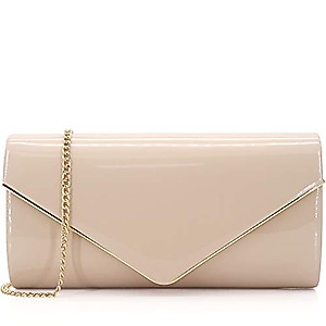 Dexmay Patent Leather Envelope Clutch Purse Shiny Candy Foldover Clutch Evening Bag for Women Nude