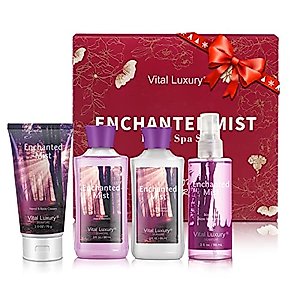 Vital Luxury Bath & Body Kit, 3 Fl Oz, Ideal Skincare Gift Home Spa Set, Includes Body Lotion, Shower Gel, Body Cream, and Fragrance Mist, Valentines Day Gifts for Her and Him(Enchanted Mist)