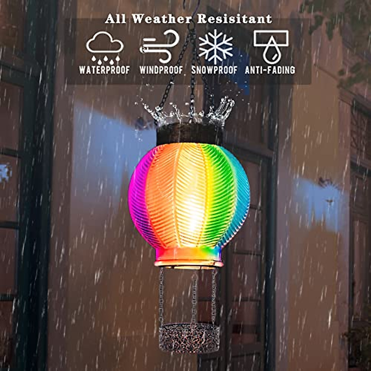 Two Kinds of Starsoul Hot Air Balloon Solar Lantern Unique Glass Solar Outdoor Lights Waterproof Hanging Solar Lanterns with LED Lamp for Patio Yard Garden Porch Decoration