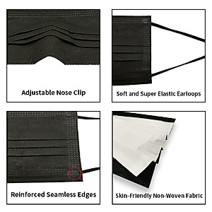 Taizhi Medical black ｍasks 50 Pcs, 3 Layer Filter black face masks