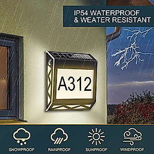 House Numbers Solar Powered Address Sign, Waterproof 3200k Warm LED Illuminated address Plaques house numbers for outside, Smart Switch address numbers light for Home Yard, Outdoor Walls