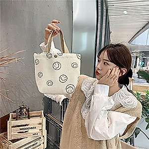 Corduroy Smiley Face Tote Bag Aesthetic Tote Bags Cute Preppy Smile Face Bag Small Handbag Teen Girls Trendy Stuff