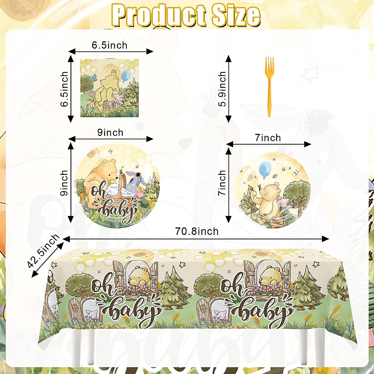 150pcs Bear Baby Shower Decorations Tableware Set, Oh Baby Pooh Plates and Napkins Banner Set Bear Baby Shower Decorations, Classic Pooh Baby Shower Decorations for Boys Girls Newborn