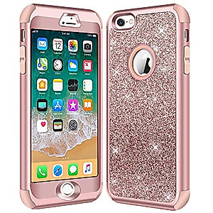 Hython Compatible with iPhone 6/6s Case, Heavy Duty Full-Body Defender Protective Case Bling Glitter Sparkle Hard Shell Hybrid Shockproof Rubber Bumper Cover for iPhone 6 and 6s 4.7-Inch, Rose Gold