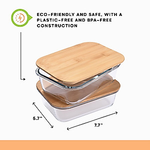 Glass Food Storage Containers with Bamboo Lids (Pack of 2) - Stackable Meal Prep Container - Airtight Glass Food Containers with Lids - Microwave, Dishwasher Safe - Reusable Glass Lunch Pack - 36 Oz