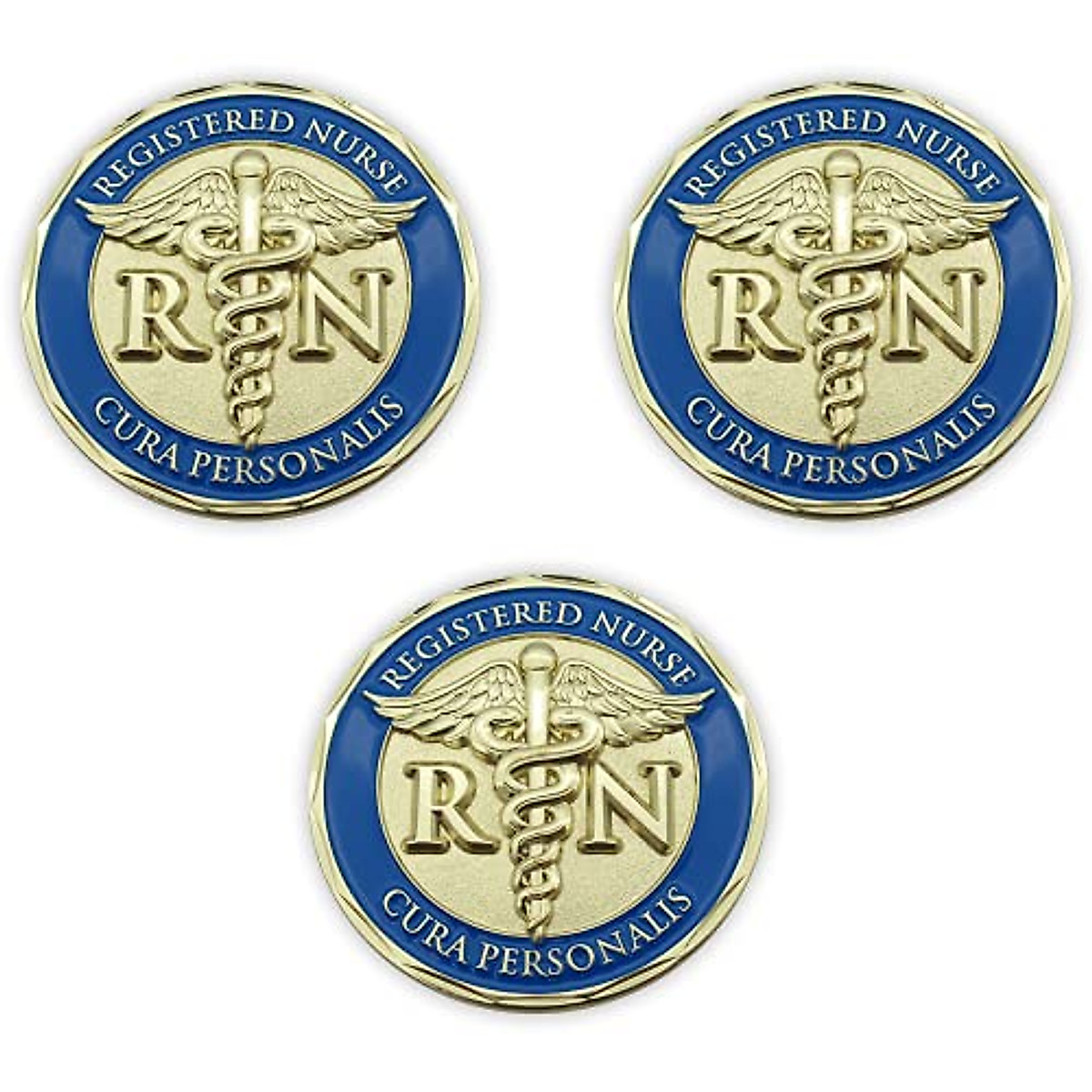 Nurse Coin, Bulk Pack of 3, The Lord is My Refuge & My Fortress, Psalm 91 & Cura Personalis - Personal Care, Religious Pocket Token of Peace & Protection, RN Challenge Coin with Christian Flag