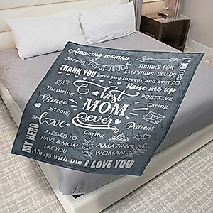 Mothers Day Blanket, Gifts for Mom, Mom Blanket from Daughter Son，Letter Warm Soft Throw Blanket for Mom, I Love You Mom Blanket, Mom Gifts for Birthday, Mother’s Day 60" × 50" (Silver)