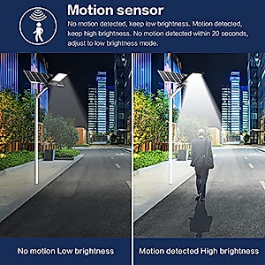 TENKOO 2 Pack 400W Solar Street Flood Light Outdoor Motion Sensor Dusk to Dawn Solar Fixture with Remote Control IP66 Waterproof Led Pole Lights for Parking Lot Stadium Garden Pathway